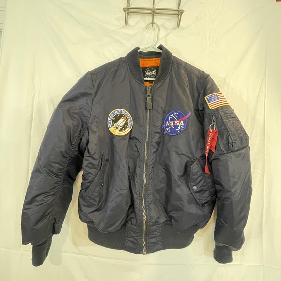 Nasa | Suits & Blazers | Nasa Bomber Jacket Men L Navy Ma Patches 10th ...